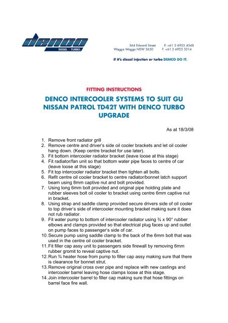 denco intercooler systems to suit gu nissan ... - Denco Diesel & Turbo