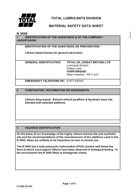 total lubricants division material safety data sheet ... - CHEMODEX Ltd