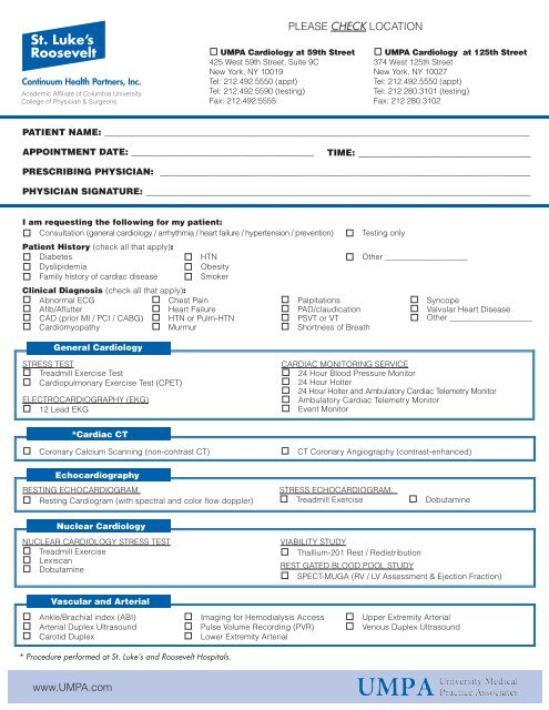 Cardiology Diagnostic Services Referral Form - UMPA