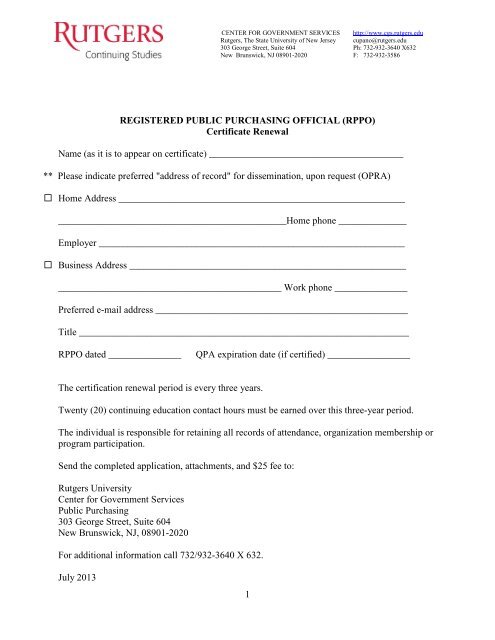 Registered Public Purchasing Official (RPPO) Certificate Renewal