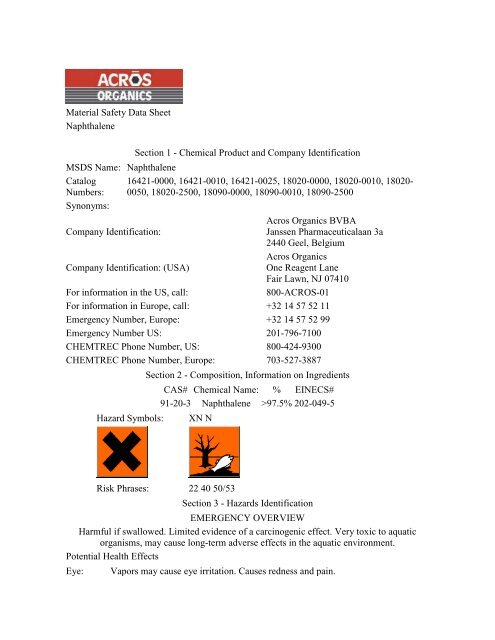 Material Safety Data Sheet Naphthalene Section 1 - Clayton State ...