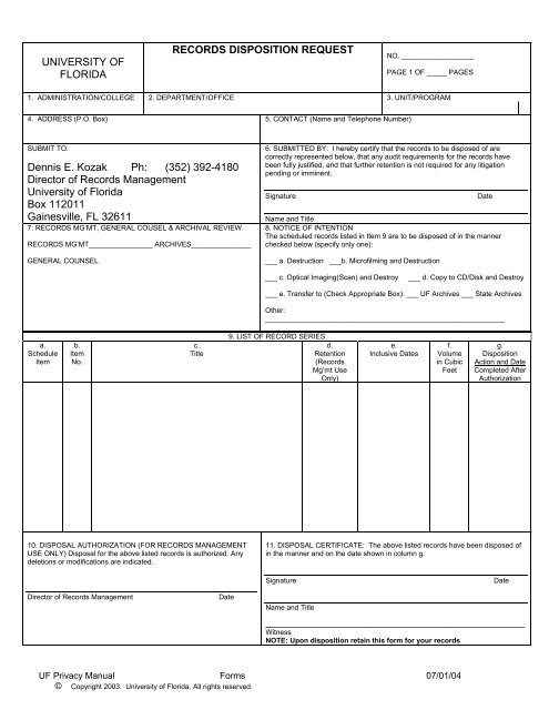 Sample Denial of Request for Restriction - UF Privacy Office ...