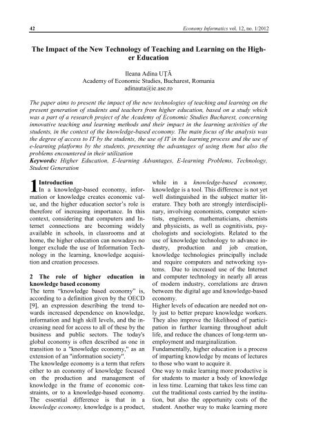 IE Paper Template - Economy Informatics Journal
