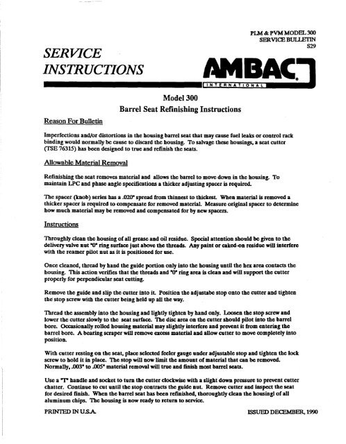 SERVICE INSTRUCTIONS Reas