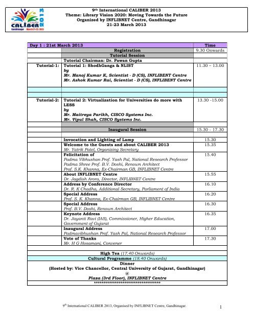 9th International CALIBER 2013 Theme - INFLIBNET Centre