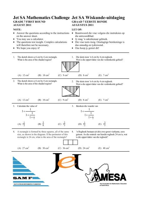 Jet SA Mathematics Challenge Jet SA Wiskunde-uitdaging - AMESA