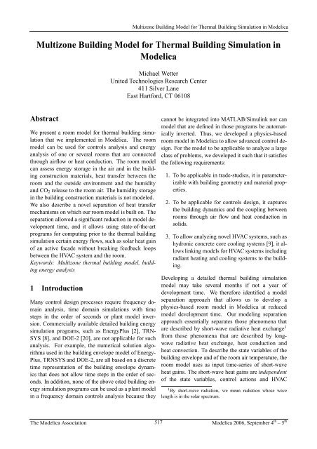 Multizone Building Model for Thermal Building Simulation in Modelica