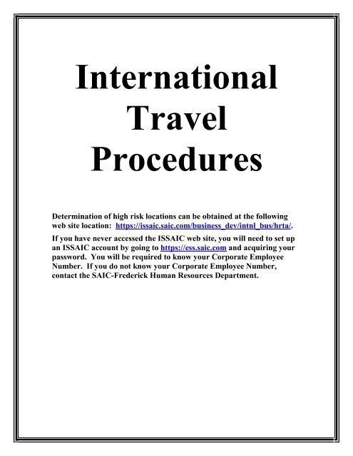 International Travel Procedures - NCI at Frederick