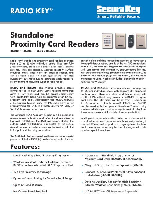 Standalone Proximity Card Readers RADIO KEY® - Secura Key Standalone Proximity Card Readers RADIO KEY® - Secura Key