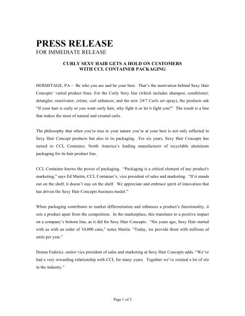 PRESS RELEASE - CCL Container