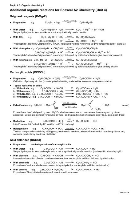 Additional organic reactions for Edexcel A2 ... - LGS Chemistry