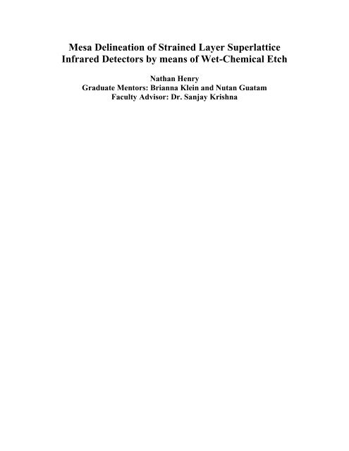 Mesa Delineation Of Strained Layer Superlattice Infrared Detectors