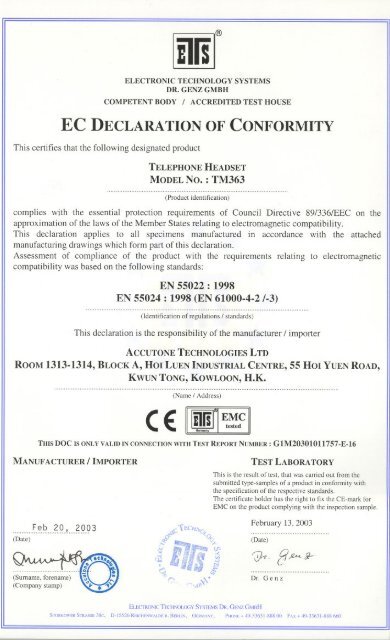 ec declaration of conformity