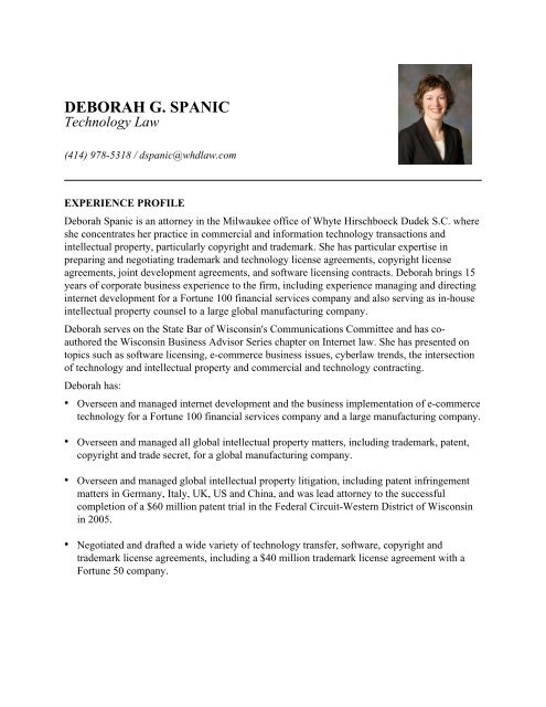 DEBORAH G. SPANIC - Whyte Hirschboeck Dudek SC