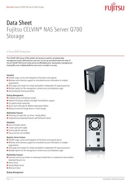 Data Sheet Fujitsu CELVIN® NAS Server Q700 Storage