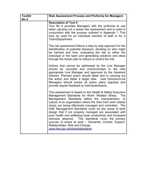 Toolkit No 4 Risk Assessment Process and Proforma for Managers ...