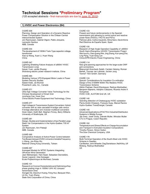 Technical Sessions *Preliminary Program* - Amperion