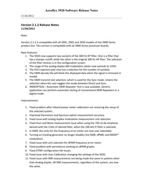 Aeroflex 3920 Software Release Notes Version 2.1.2 ... - SAS-Origin