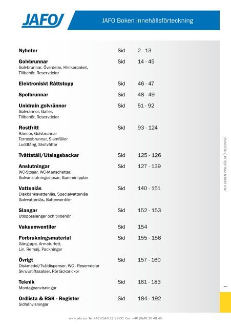 JAFO Boken InnehÃƒÂ¥llsfÃƒÂ¶rteckning