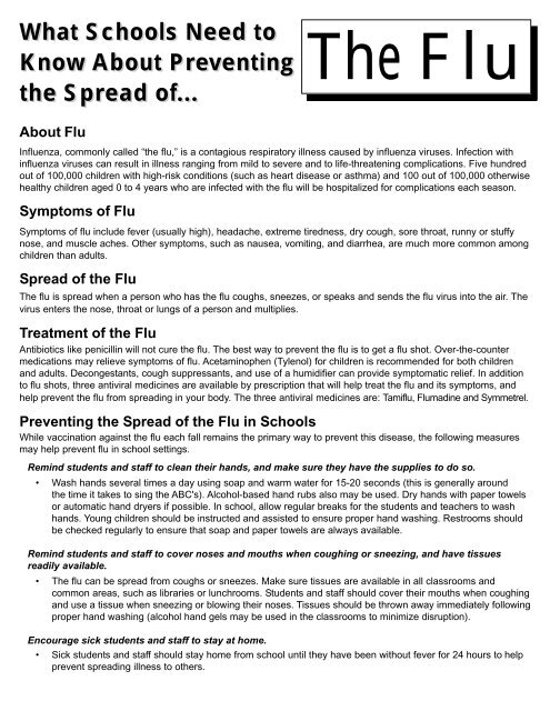 Flu fact sheet - schools