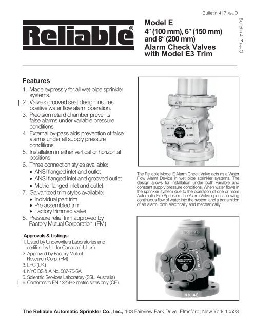 417 Rev O (PDF) - Reliable Automatic Sprinkler Co.