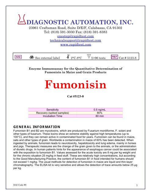 Fumonisin - ELISA kits - Rapid tests