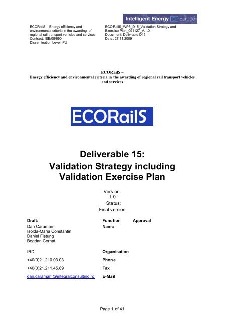 Validation Strategy including Validation Exercise Plan - ECORailS