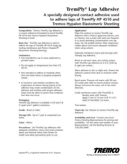 TremPlyÂ® Lap Adhesive - Tremco Roofing