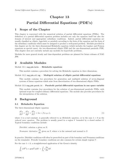 Chapter 13 Partial Differential Equations (PDE's)