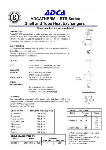 ADCATHERM - STS Series Shell and Tube Heat Exchangers