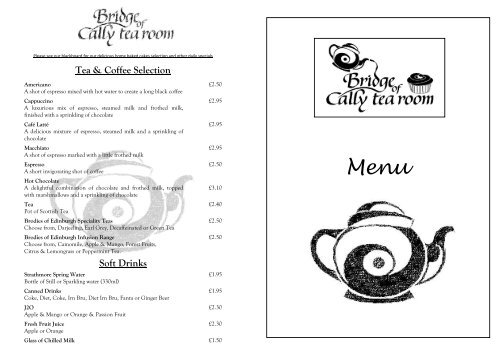Tea Room Menu - Bridge of Cally Hotel