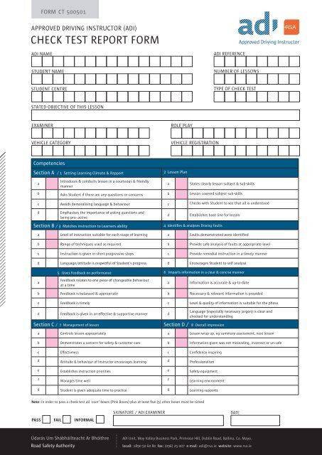 ADI check test report form (76kB) - Road Safety Authority