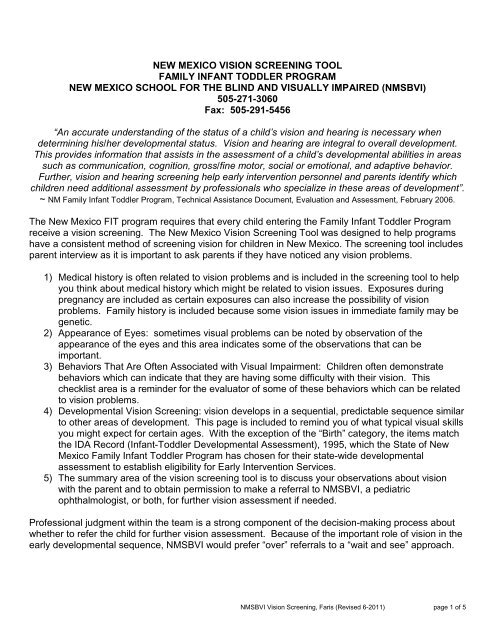 NM Vision Screening Form (PDF) - New Mexico School for the Blind ...
