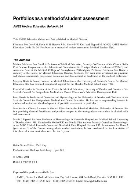 Portfolios as a method of student assessment