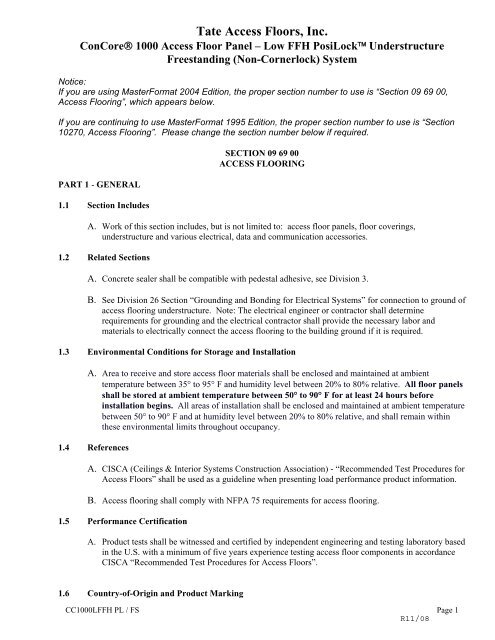 CC1000 LFFH Freestanding - Tate Access Floors