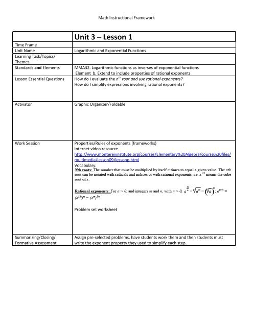 Math Instructional Framework - Ciclt.net