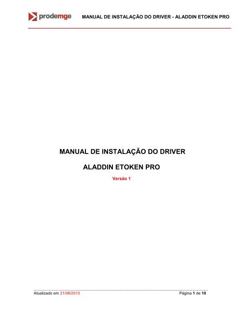 MANUAL DE INSTALAÇÃO DO DRIVER ALADDIN ETOKEN PRO