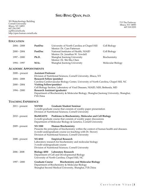 Curriculum Vitae - Cornell University