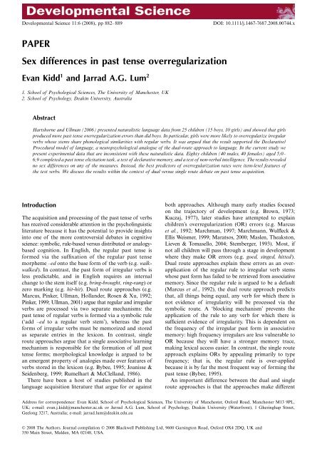 Paper Sex Differences In Past Tense Overregularization