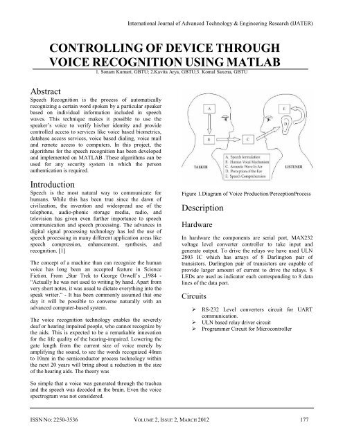 Controlling of Device Through Voice Recognition using ... - ijater