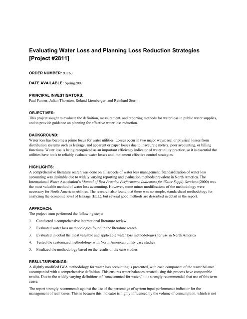 Evaluating Water Loss and Planning Loss Reduction Strategies