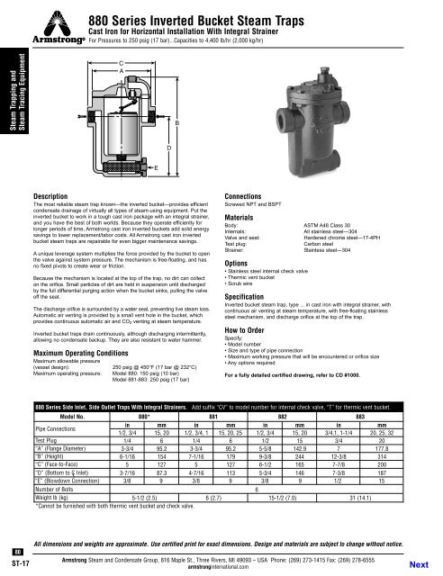 880 Series Inverted Bucket Steam Traps - Armstrong International, Inc.