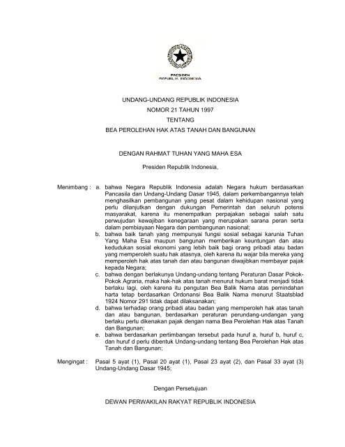 Undang-Undang Nomor 21 Tahun 1997