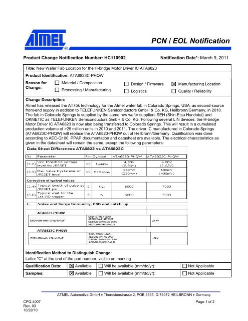 PCN/EOL Notification Form - ineltek