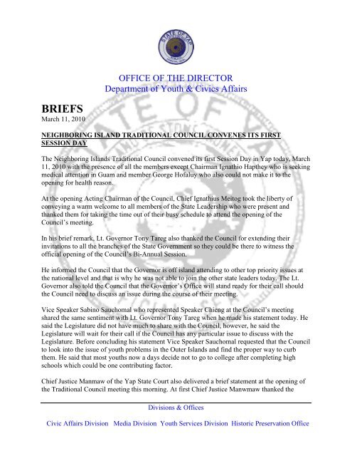 OFFICE OF THE DIRECTOR - Yap State Government