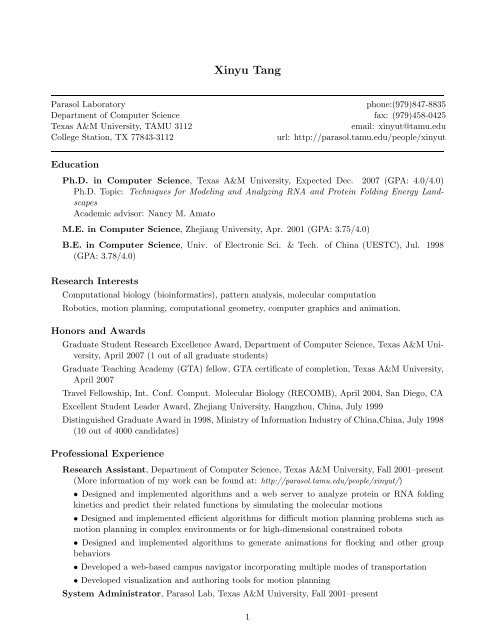 Xinyu Tang - Parasol Laboratory - Texas A&M University