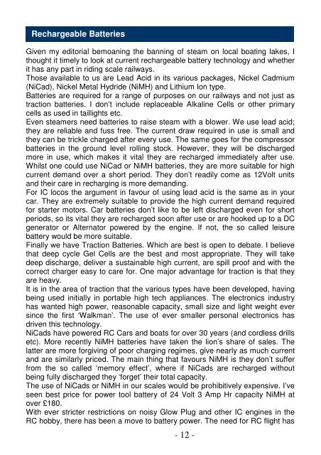 Rechargeable Batteries - Wirral Model Engineering Society