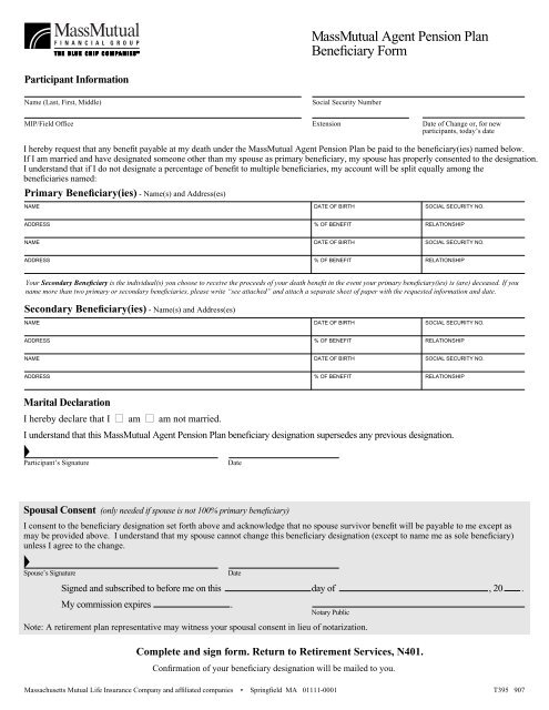 MassMutual Agent Pension Plan Beneficiary Form