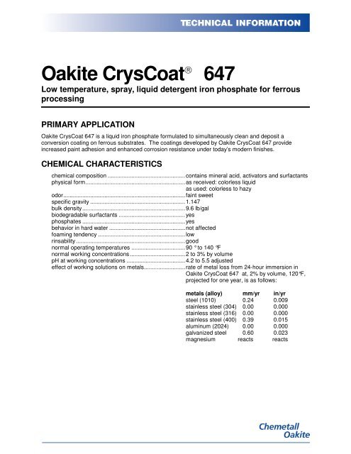 Oakite CrysCoatÂ® 647 - Super Kleen Direct