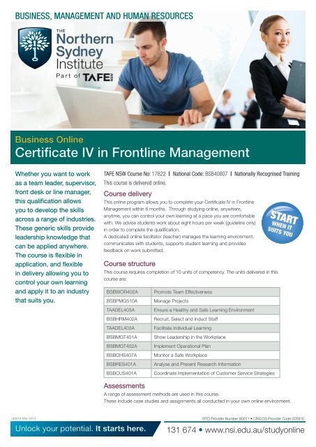 Frontline Management - TAFE NSW - Northern Sydney Institute